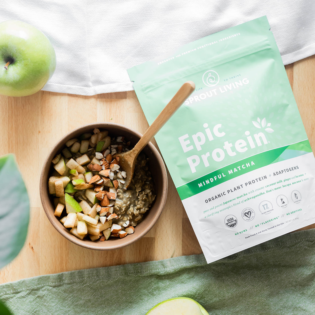 Organic Plant Protein + Adaptogens, Mindful Matcha. Additive Free ...